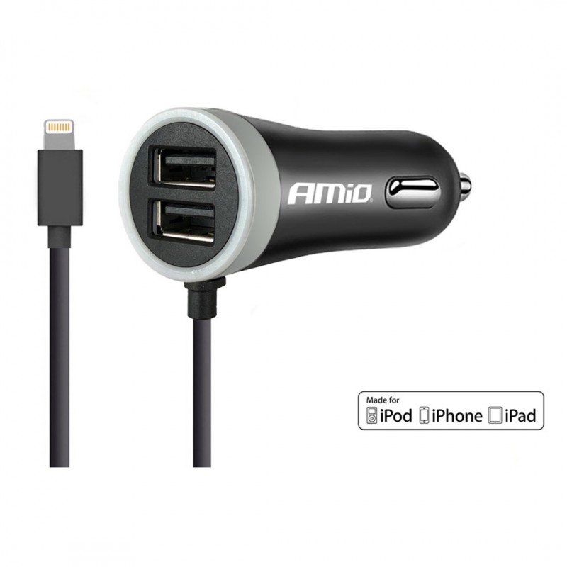 Amio - ΦΟΡΤΙΣΤΗΣ ΑΝΑΠΤΗΡΑ 12V 2,4A ΜΕ 2 ΘΥΡΕΣ USB + 1 LIGHTNING USB ΜΕ ...