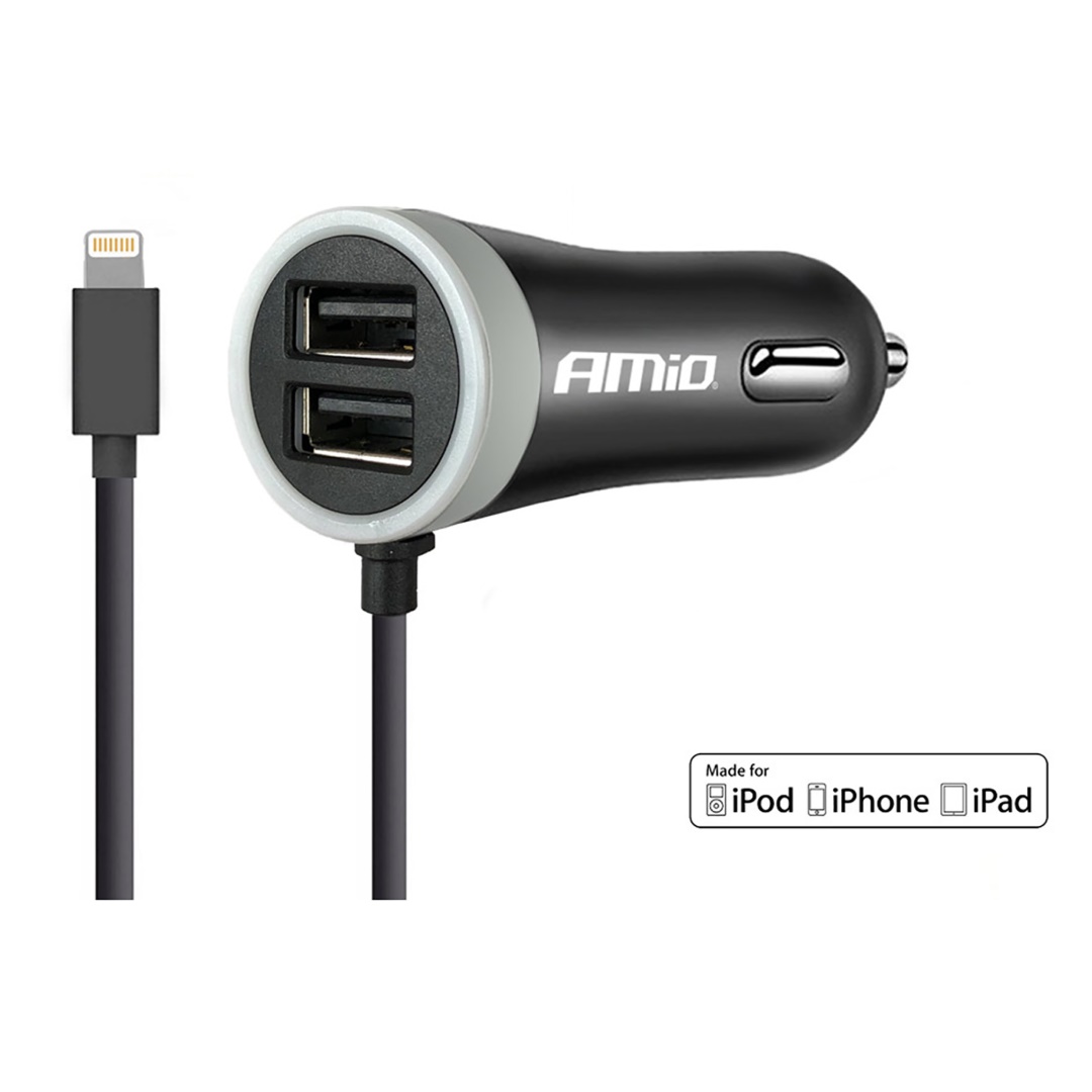 Amio - ΦΟΡΤΙΣΤΗΣ ΑΝΑΠΤΗΡΑ 12V 2,4A ΜΕ 2 ΘΥΡΕΣ USB + 1 LIGHTNING USB ΜΕ ...
